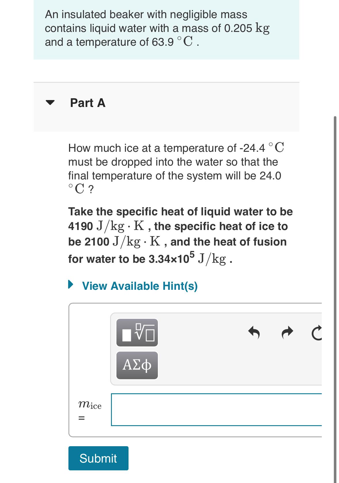 Solved An insulated beaker with negligible mass contains | Chegg.com