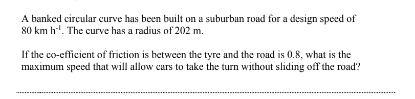 Solved A banked circular curve has been built on a suburban | Chegg.com
