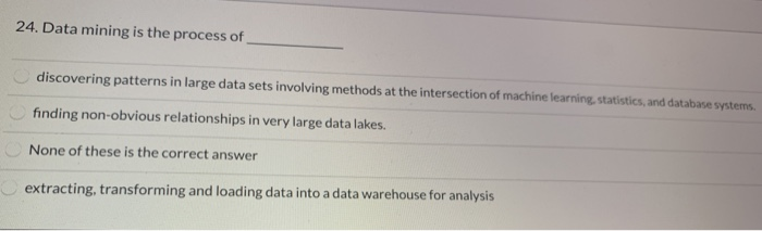 Solved 24. Data mining is the process of discovering | Chegg.com