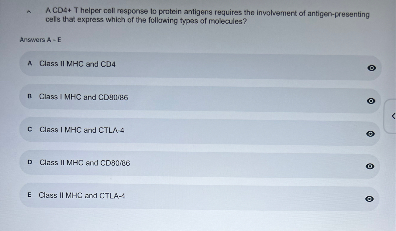 Solved A CD4 ﻿ T helper cell response to protein antigens | Chegg.com