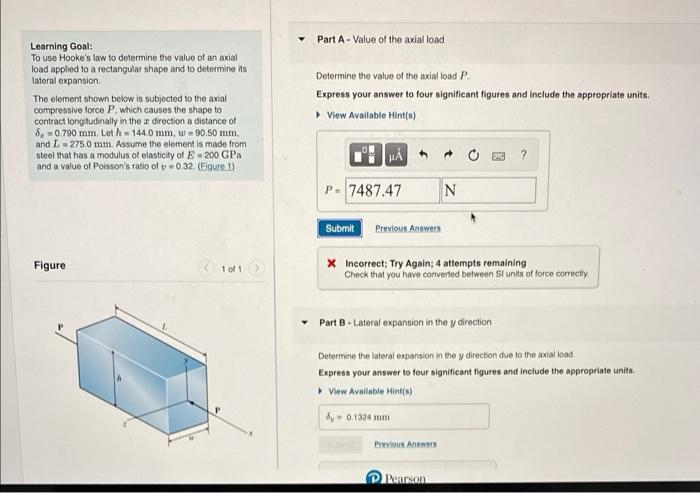 Solved Part A- Value of the axial load Learning Goal: To use | Chegg.com