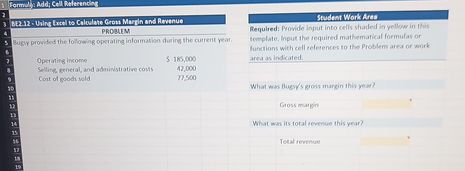 Solved 1 Formul Addis Cell Réerencins 3 BE2.12-Using Excel | Chegg.com