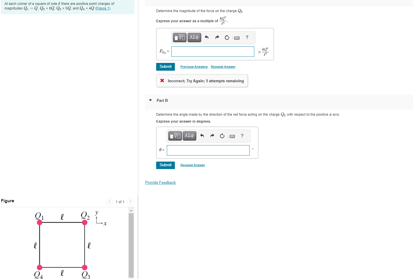 Solved At each corner of a square of side l ﻿there are | Chegg.com