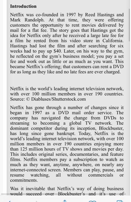 Solved Introduction Netflix was co-founded in 1997 by Reed | Chegg.com