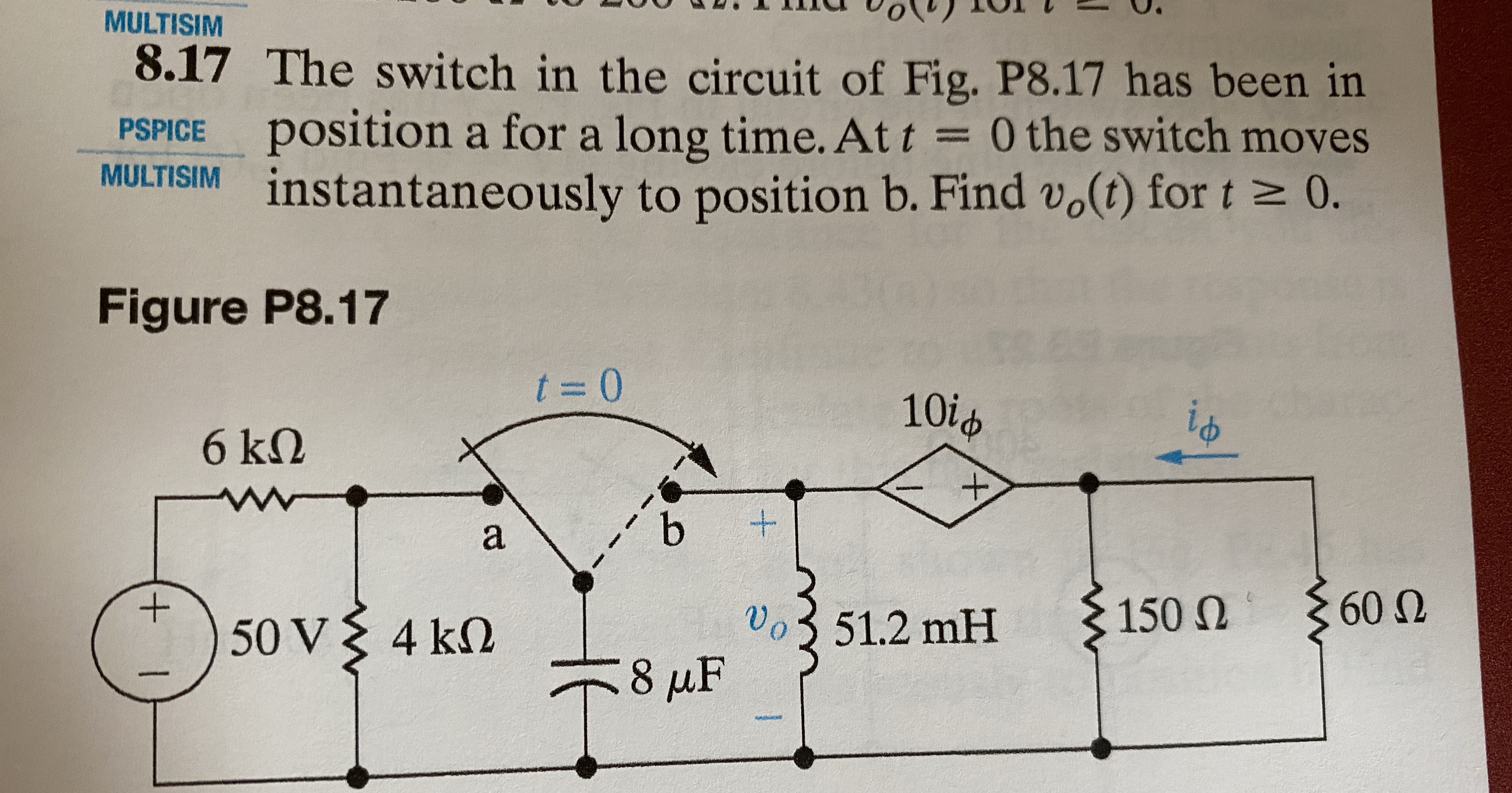 Solved 8.17 ﻿The switch in the circuit of Fig. P8.17 ﻿has | Chegg.com