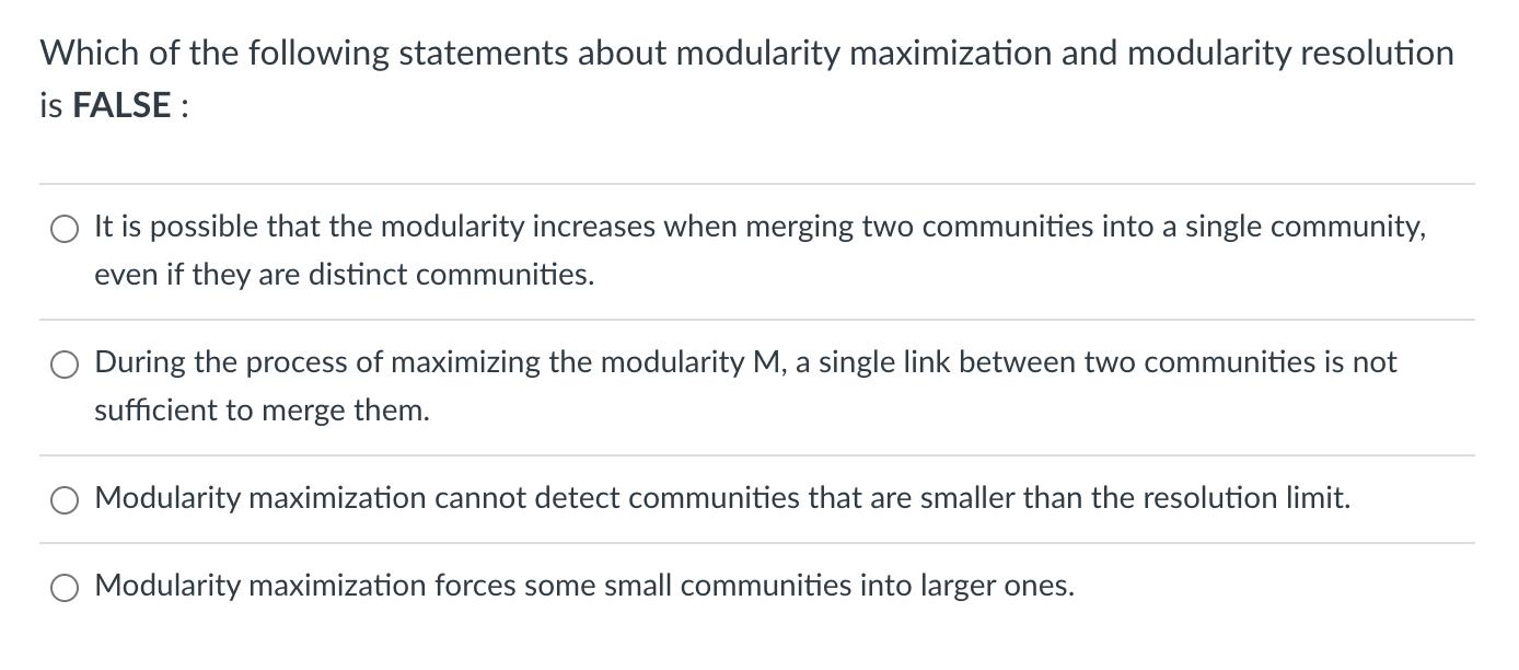 Solved Which of the following statements about modularity | Chegg.com