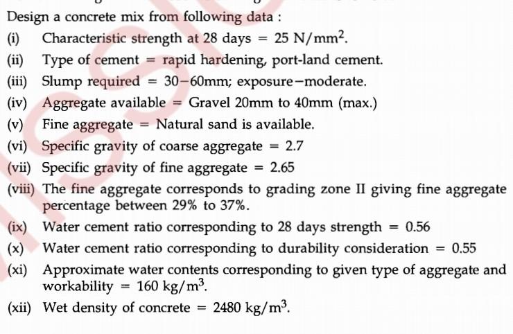 Solved Design a concrete mix from following data : (i) | Chegg.com