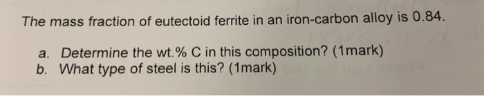 Solved The mass fraction of eutectoid ferrite in an | Chegg.com