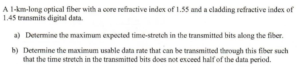 Solved A 1-km-long optical fiber with a core refractive | Chegg.com