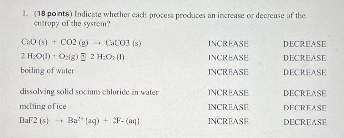 Solved 1. (18 points) Indicate whether each process produces | Chegg.com