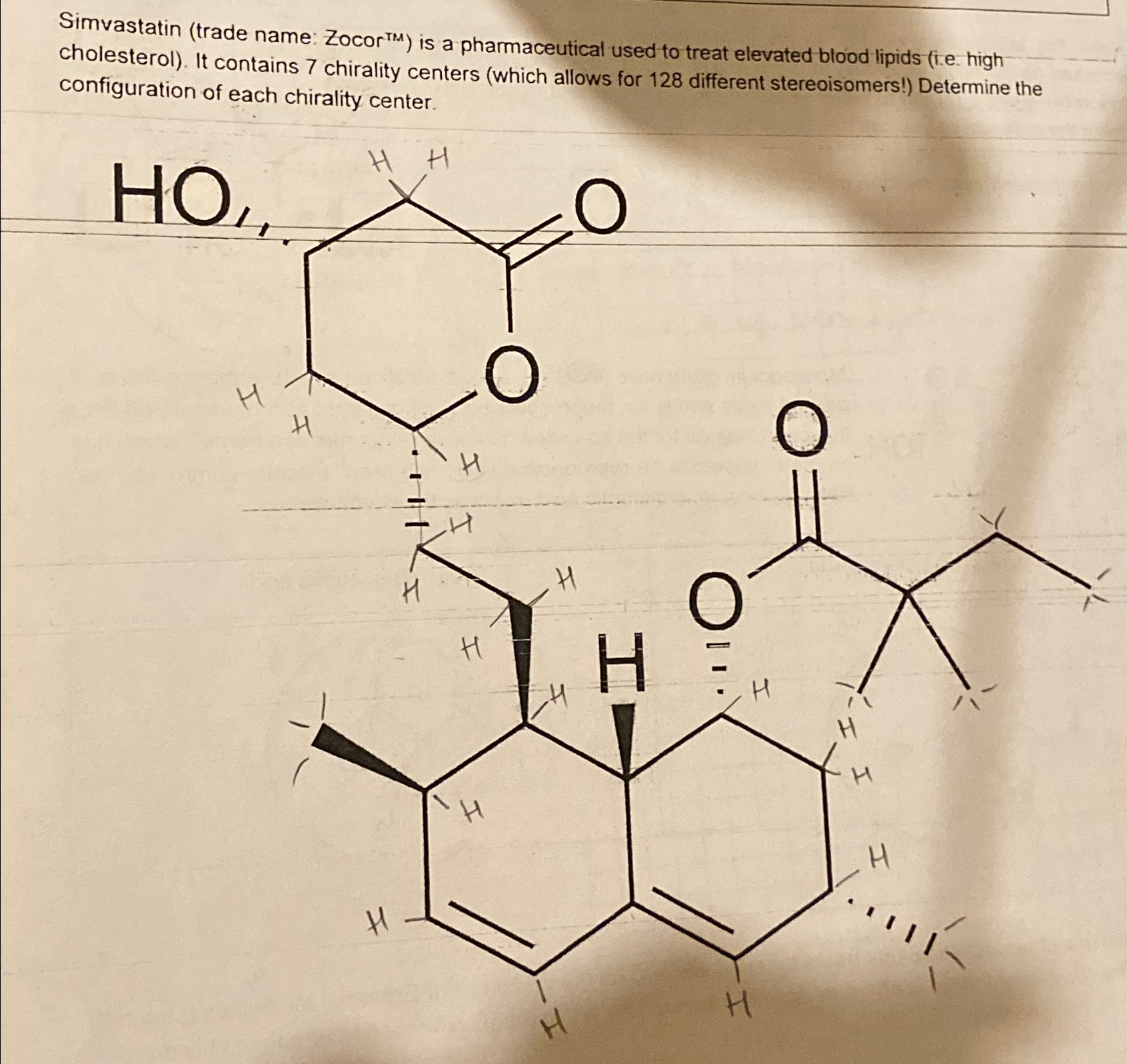 Solved Simvastatin (trade name: Zocor ?TM ) ﻿is a | Chegg.com