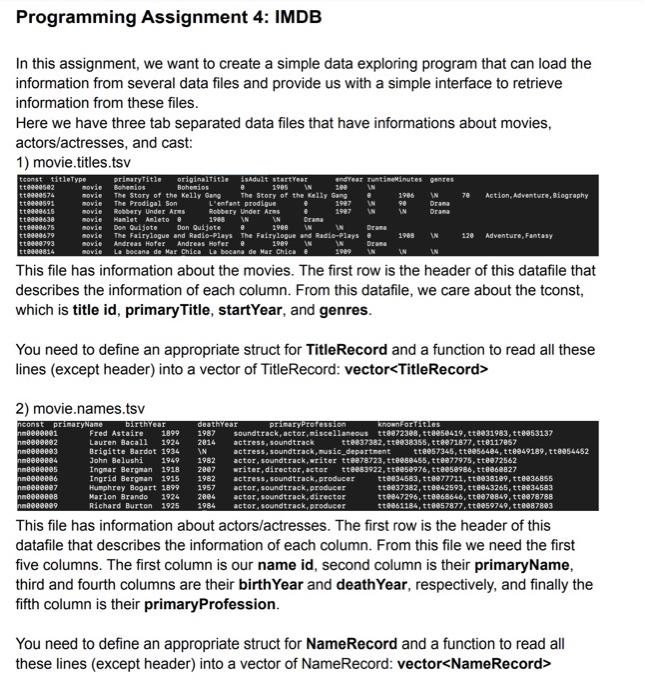 Programming Assignment 4: IMDB In this assignment, we | Chegg.com