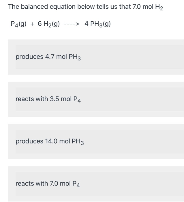 Solved The balanced equation below tells us that 7.0 mol H2 | Chegg.com