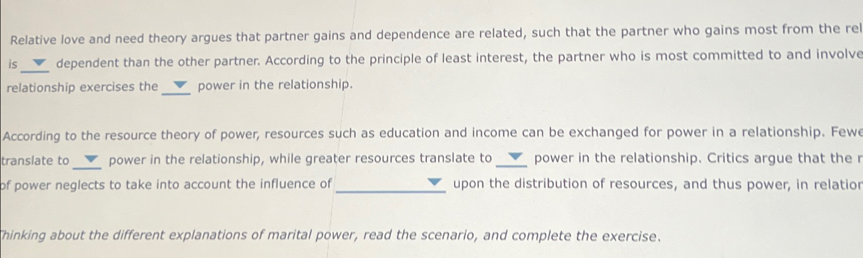 Solved Relative love and need theory argues that partner | Chegg.com
