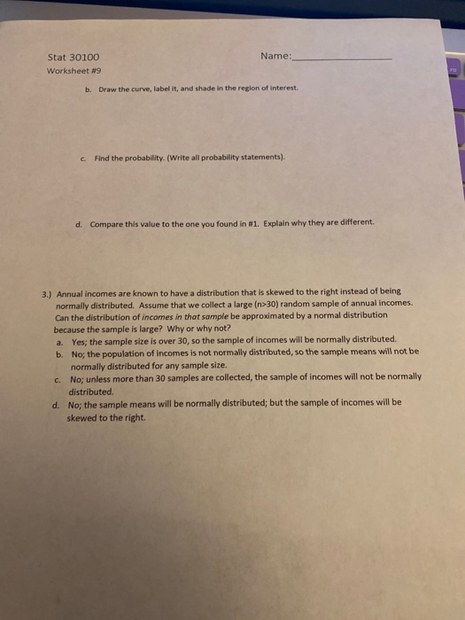 Solved Name: Stat 30100 Worksheet #9 Assume that females | Chegg.com