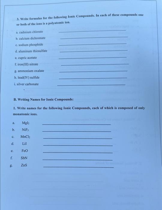 Solved Exercises: A. Write Formulas for Ionic Compounds: 1. | Chegg.com