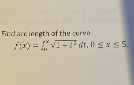 Solved Find arc length of the curve f(x)=∫0x1+t2dt,0≤x≤5 | Chegg.com