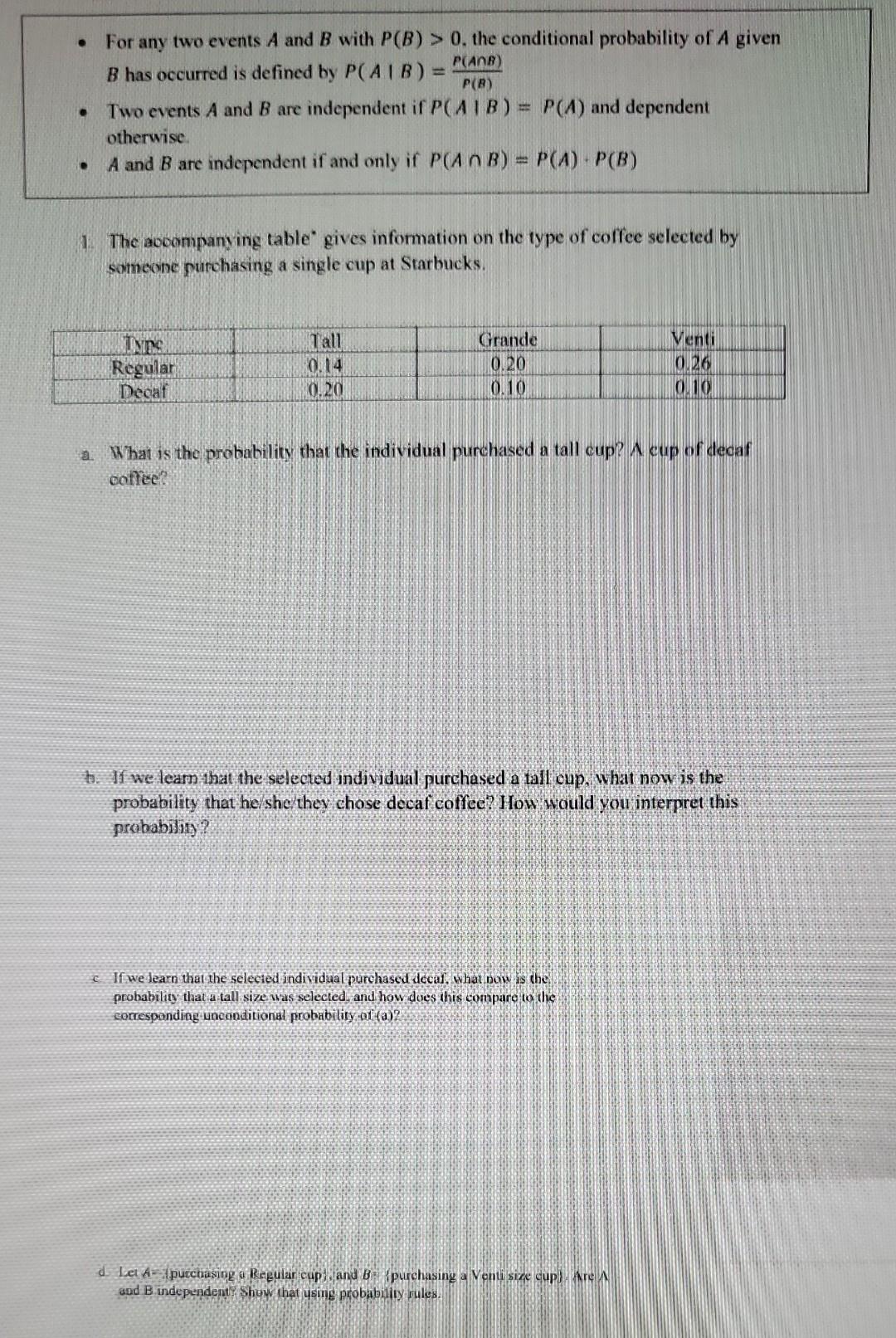 Solved - For any two events A and B with P(B)>0, the | Chegg.com
