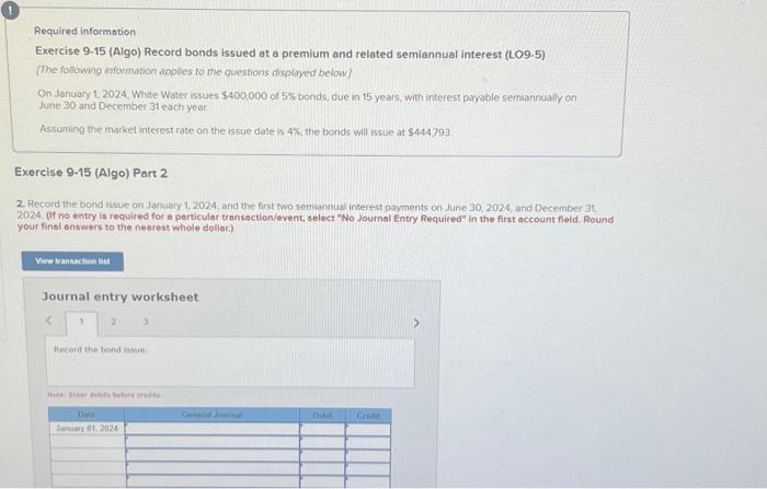 Solved Required information Exercise 9.15 (Algo) Record | Chegg.com