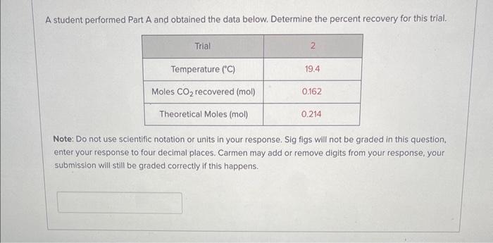 Solved A student performed Part A and obtained the data | Chegg.com