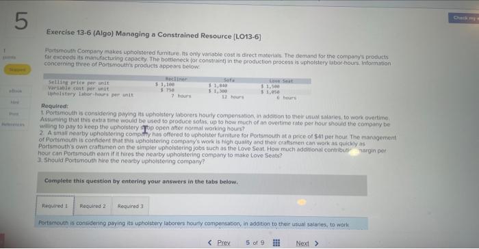 Solved Exercise 13-6 (Algo) Managing a Constrained Resource | Chegg.com