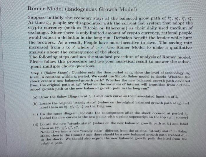 Solved Romer Model (Endogenous Growth Model) Suppose | Chegg.com