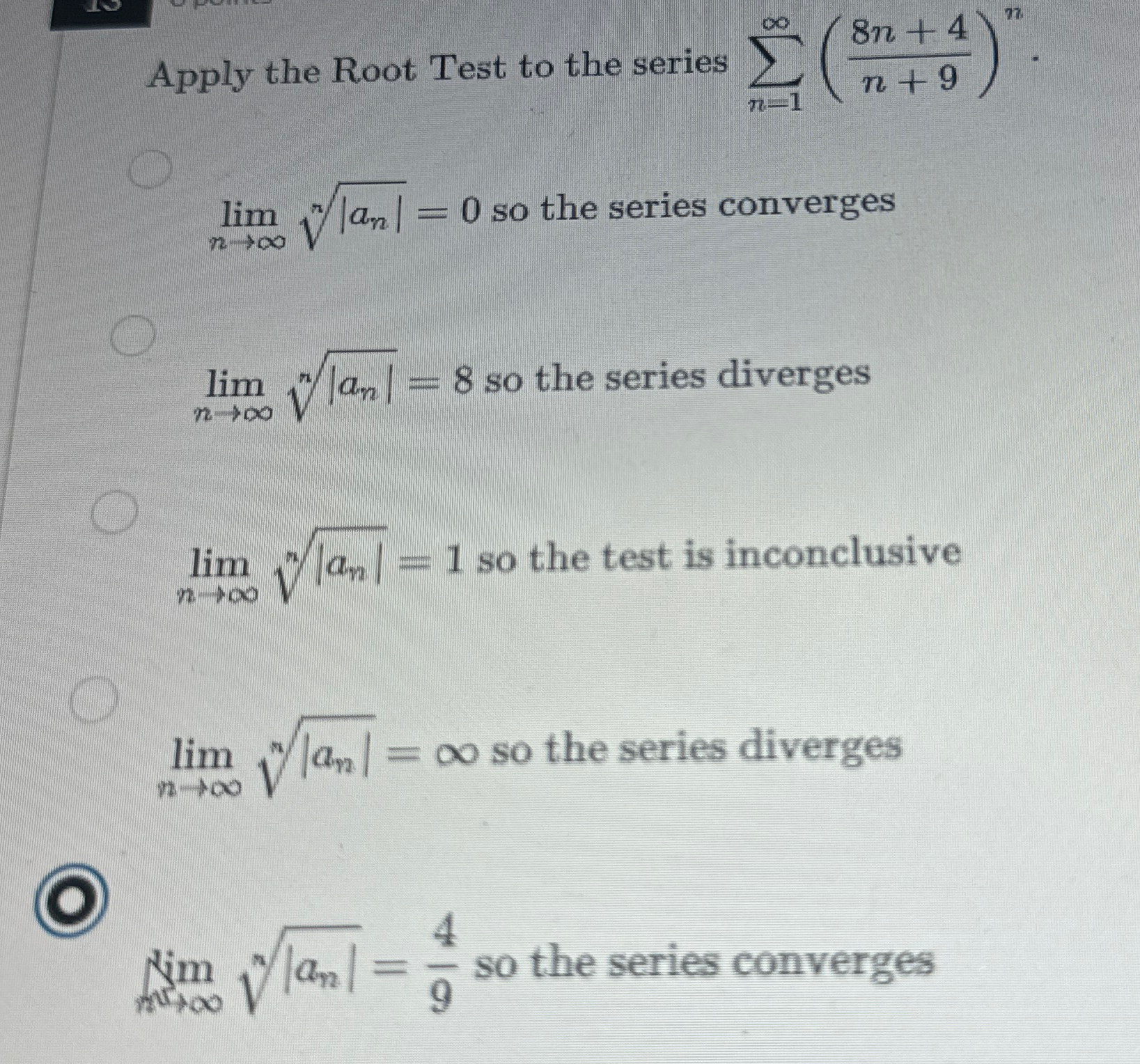 Solved Apply the Root Test to the series | Chegg.com