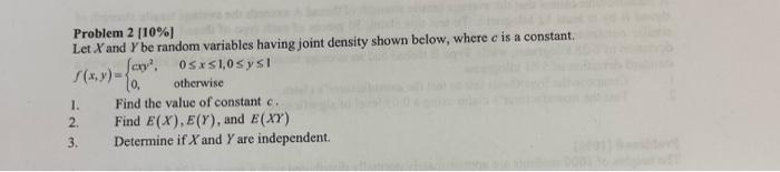 Solved Problem 2[10%] Let X and Y be random variables having | Chegg.com