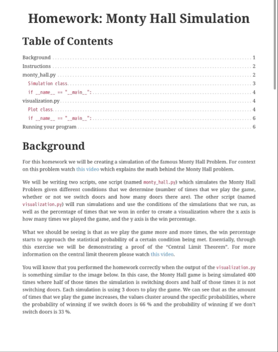 Solved Homework: Monty Hall SimulationTable of Contents MUST | Chegg.com