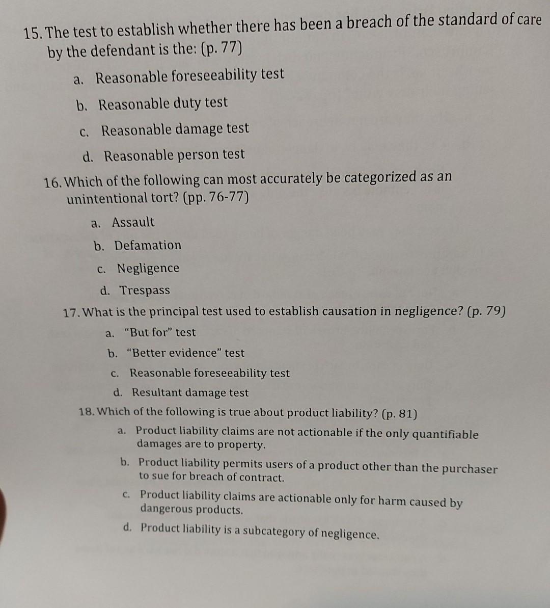 Solved 15. The test to establish whether there has been a | Chegg.com