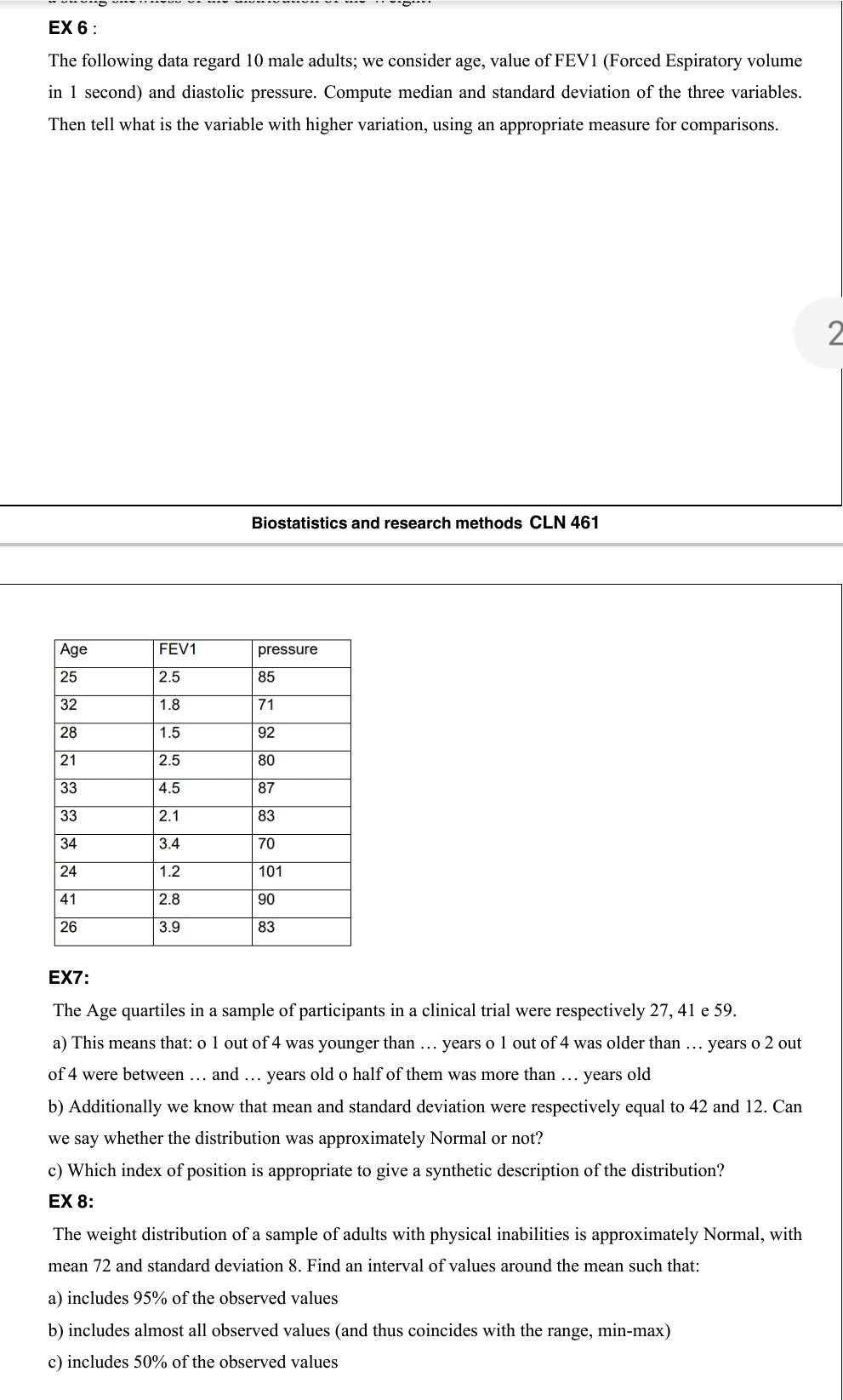 Solved EX 6 : The following data regard 10 male adults; we | Chegg.com