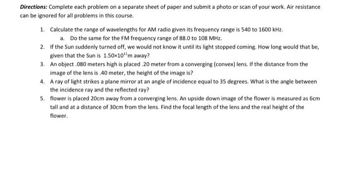 Solved Directions: Complete each problem on a separate sheet | Chegg.com