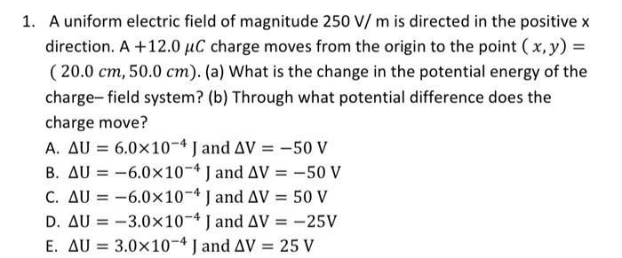Solved A uniform electric field of magnitude 250 V/m is | Chegg.com