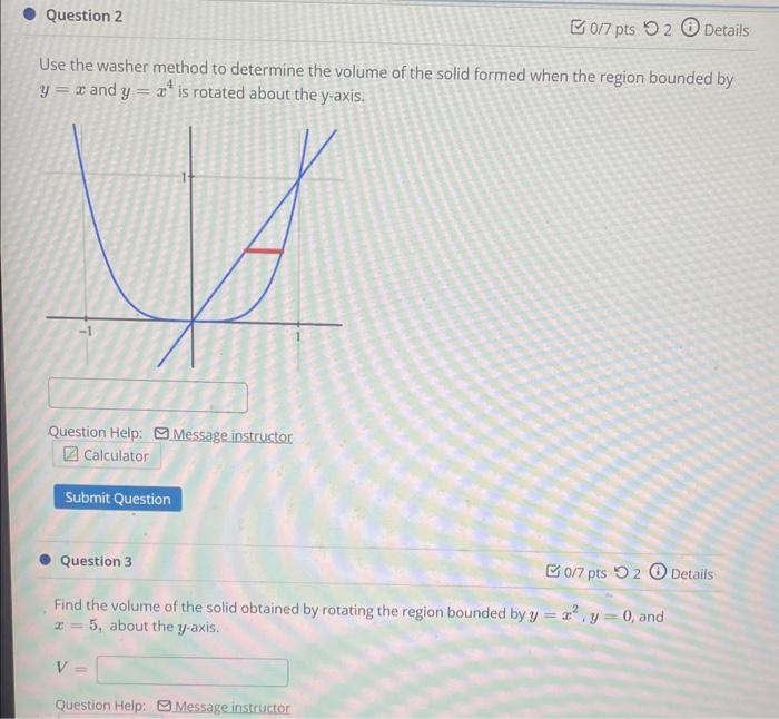Solved Use the washer method to determine the volume of the | Chegg.com