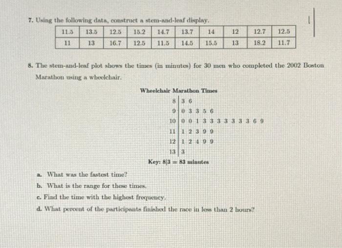 Solved 7. Using the following data, construct a | Chegg.com