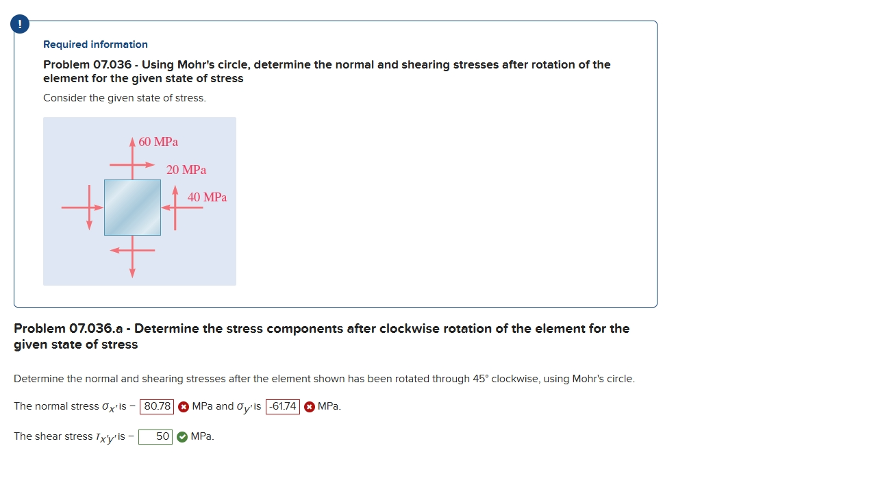 Solved Required information Problem 07.036 - Using Mohr's | Chegg.com