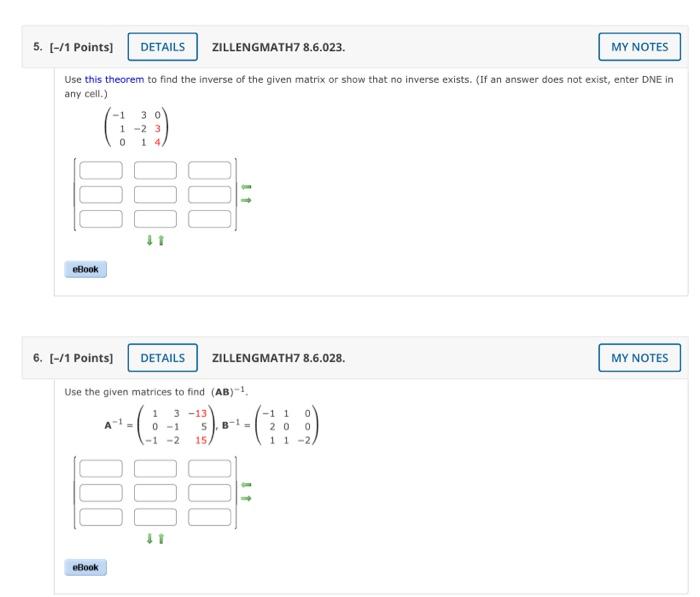Solved Use this theorem to find the inverse of the given | Chegg.com