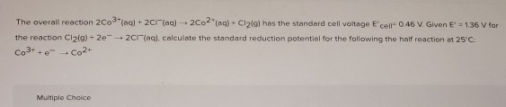 Solved The overall reaction 2003 (ac) + 2CHaa) -- 2C02(aq) + | Chegg.com