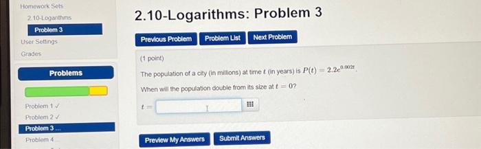 Solved Homework Sets 2.10-Logarithms Problem 3 User Settings | Chegg.com