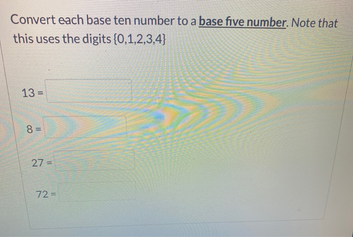 Solved Convert the following numbers from the given base | Chegg.com