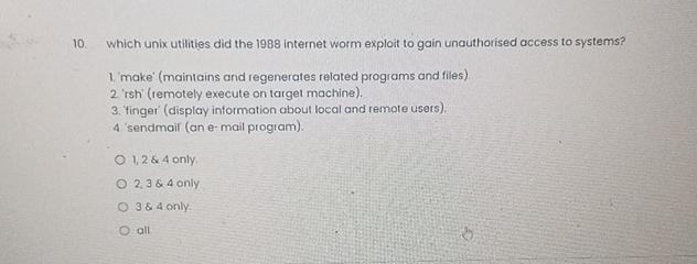 Solved Which unix utilities did the 1988 ﻿internet worm | Chegg.com