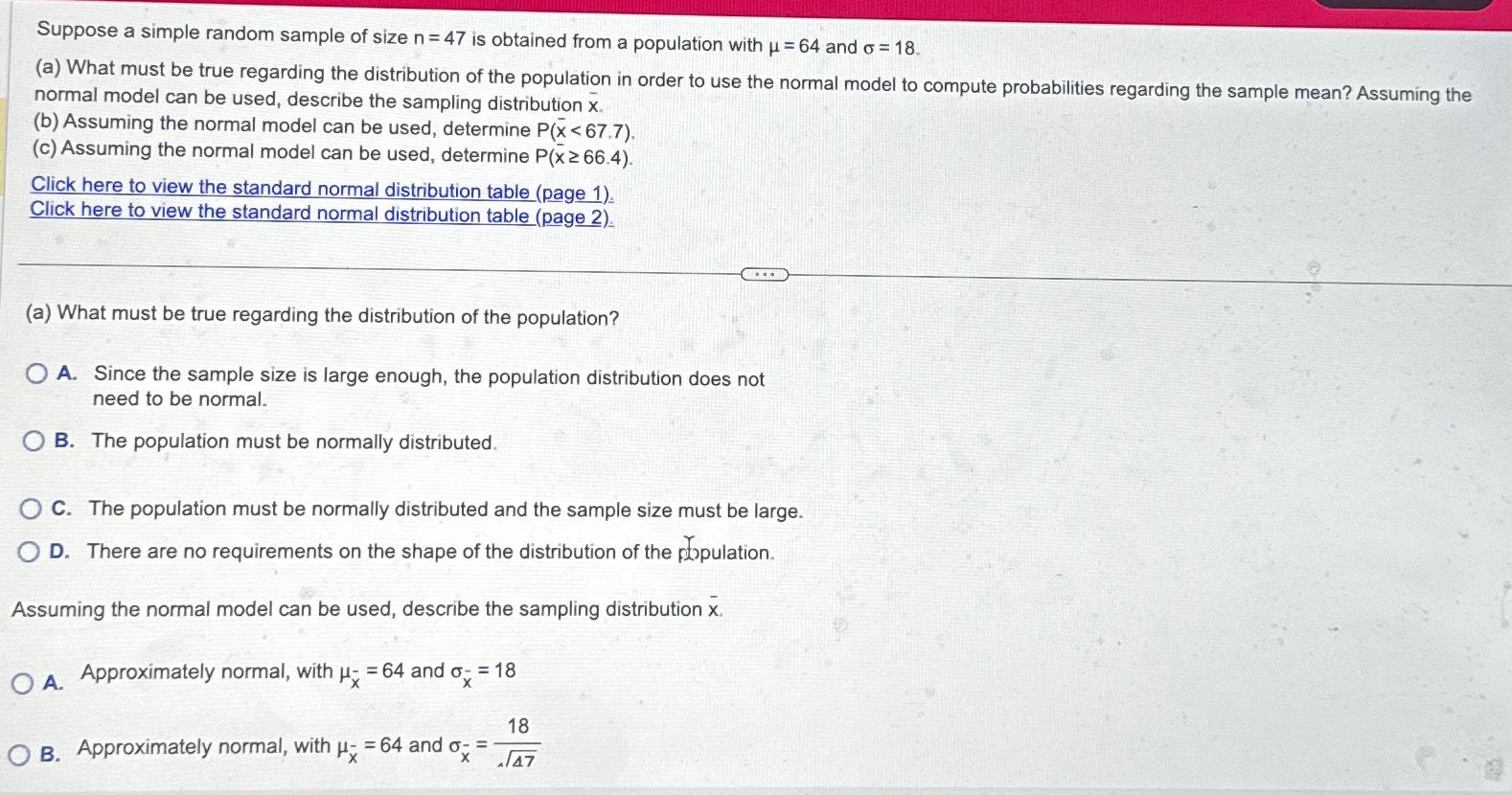 Solved Suppose a simple random sample of size n=47 ﻿is | Chegg.com