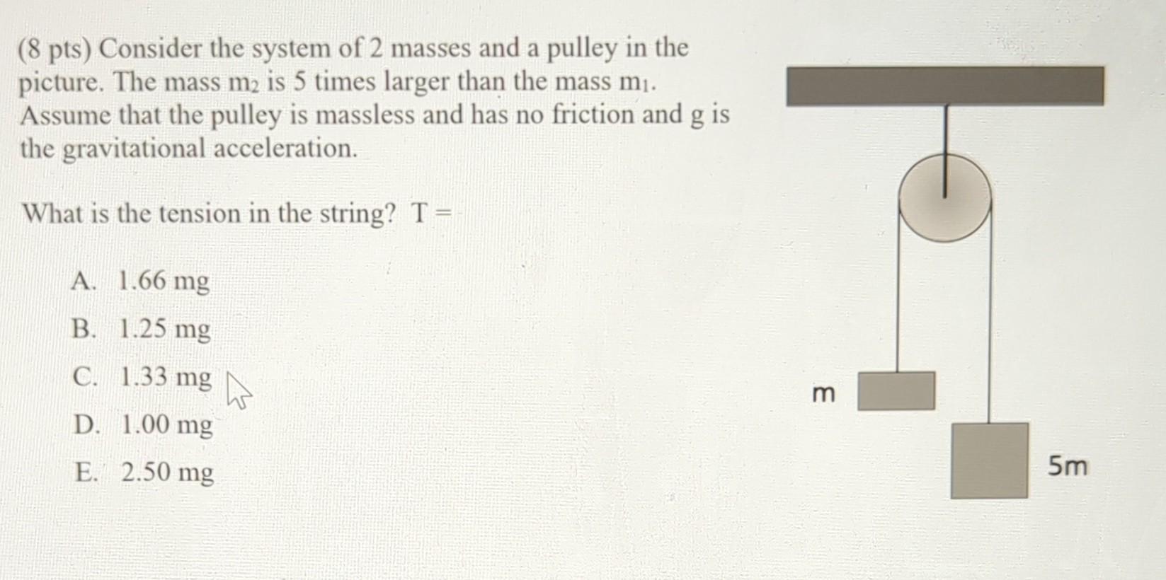 Solved (8 pts) Consider the system of 2 masses and a pulley | Chegg.com