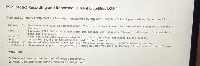 Solved P9-1 (Static) Recording and Reporting Current | Chegg.com