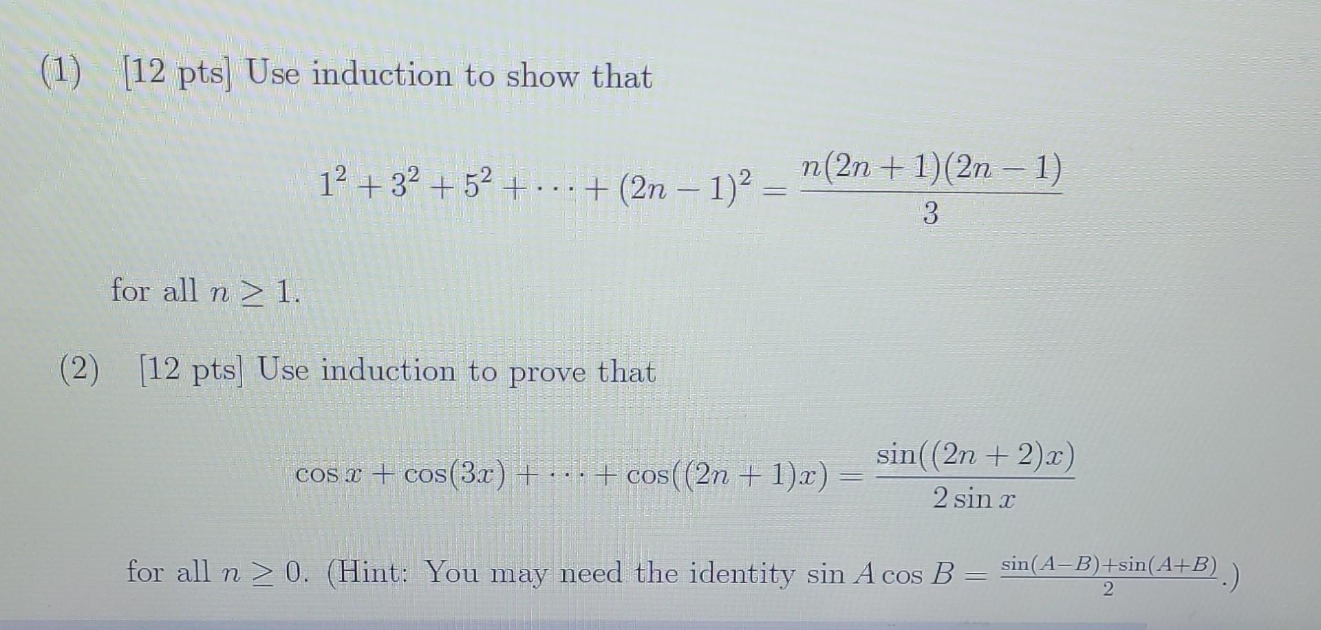 Solved (1) [12 pts] Use induction to show that | Chegg.com