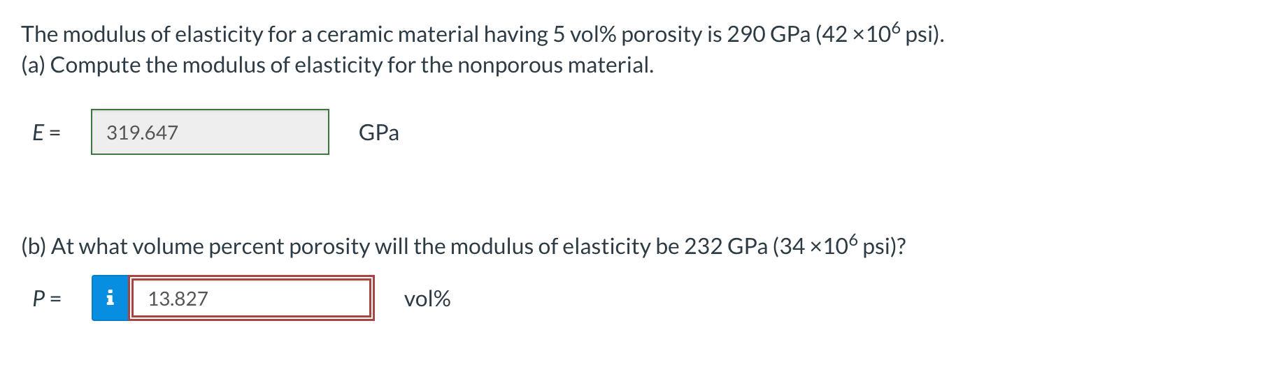 Solved The modulus of elasticity for a ceramic material | Chegg.com