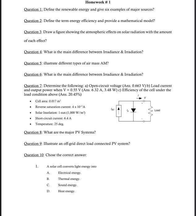 Solved Homework #1 Question 1: Define the renewable energy | Chegg.com