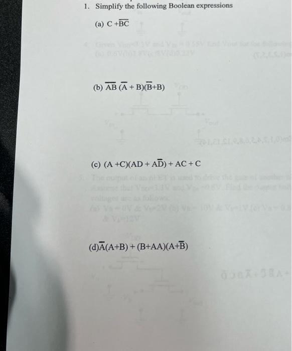 Solved (a) C+BC (b) AB(A+B)(B+B) (c) (A+C)(AD+AD)+AC+C (d) | Chegg.com