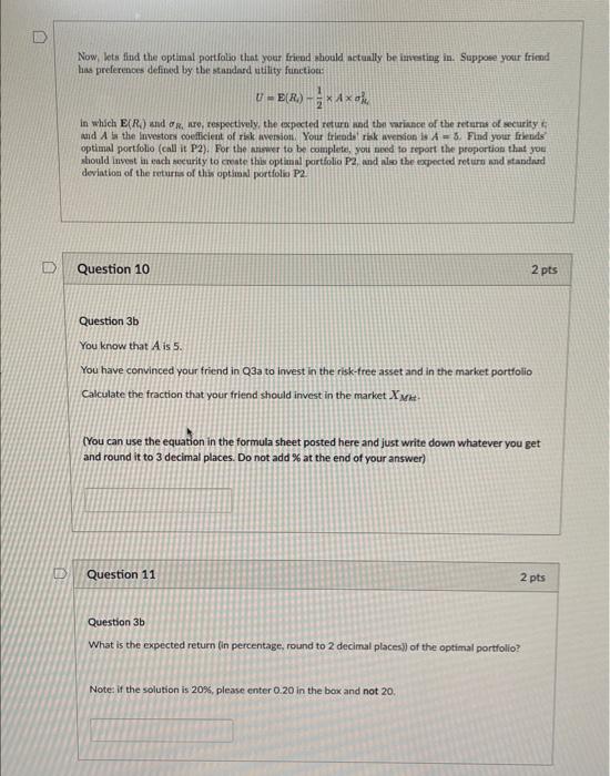Question 3a Convince your friend that her portfolio, | Chegg.com