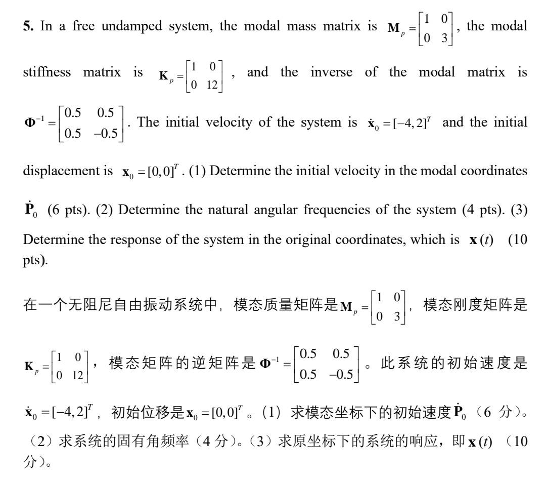 5. In a free undamped system, the modal mass matrix | Chegg.com